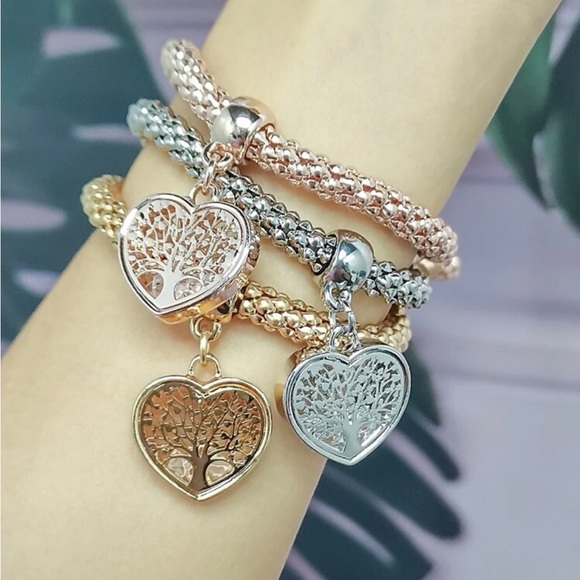 Jewelry | 3 Piece Heart Charm Bracelet Set | Poshmark